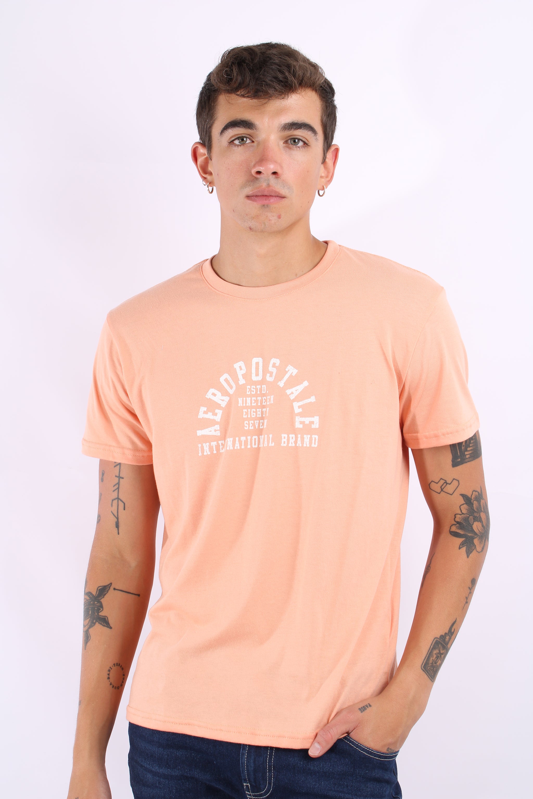 Camiseta Para Hombre Aeropostale Level 1 Graphic Tees Mango Tango 4301